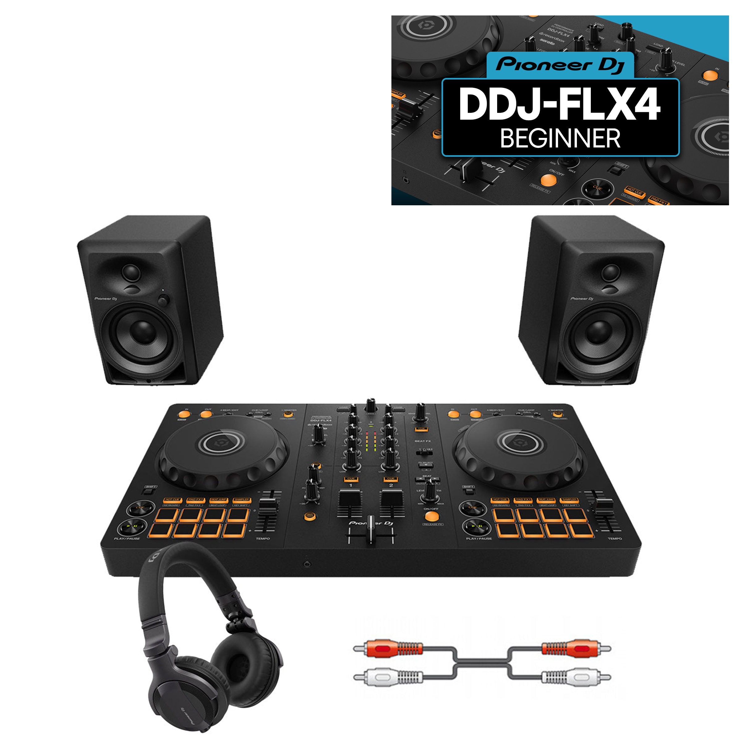 Pioneer DJ DDJ-FLX4 + DM40D + HDJ-CUE1 + Crossfader Beginner Course Bu